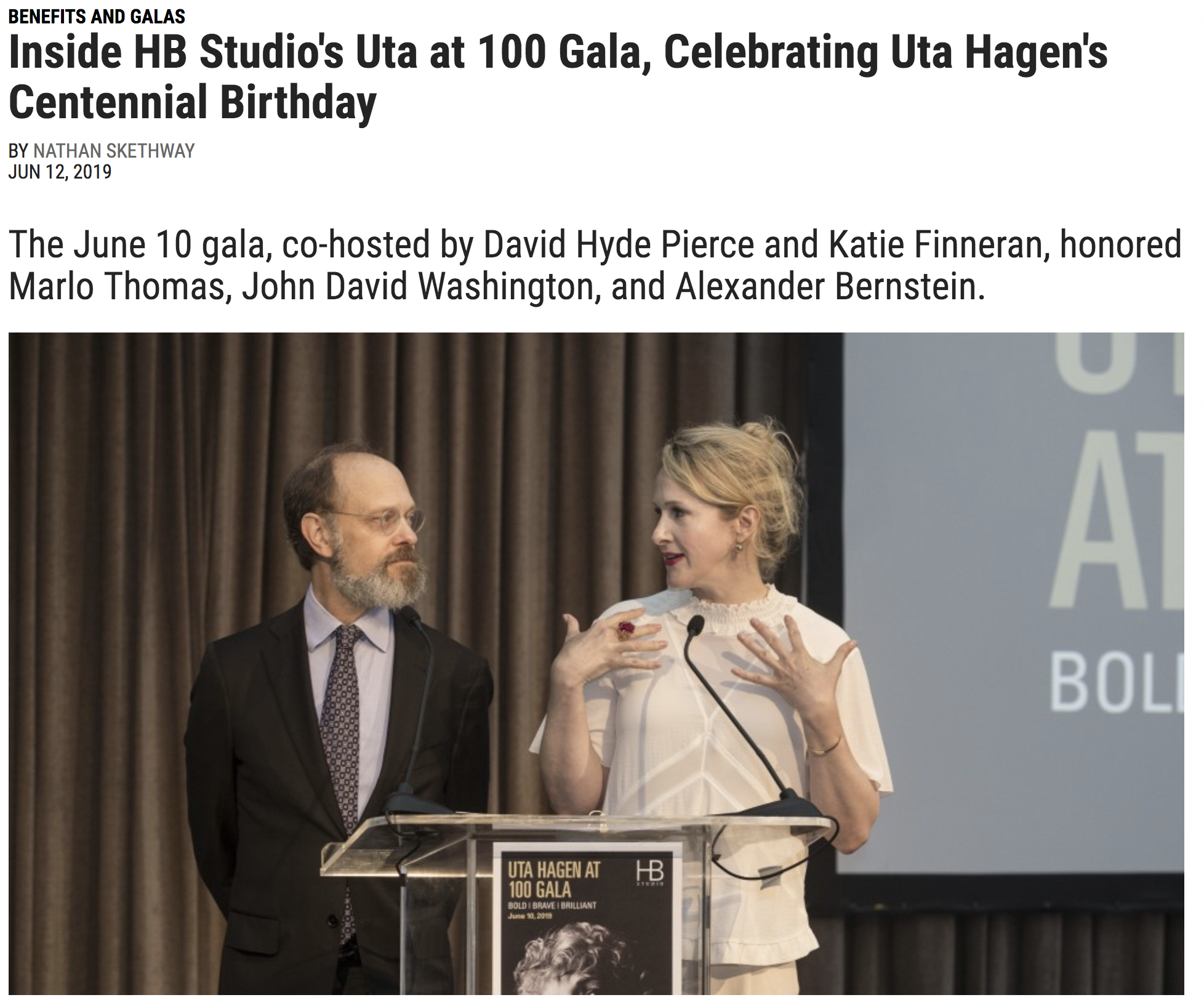 HB Studio | David Hyde Pierce and Katie Finneran host Uta at 100 Gala